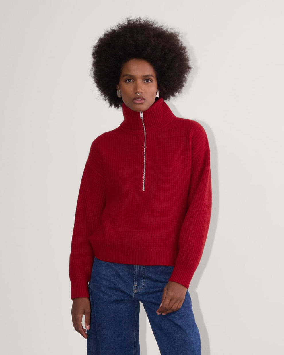The Half-Zip Sweater in Luxe Merino | Berry Red – Everlane