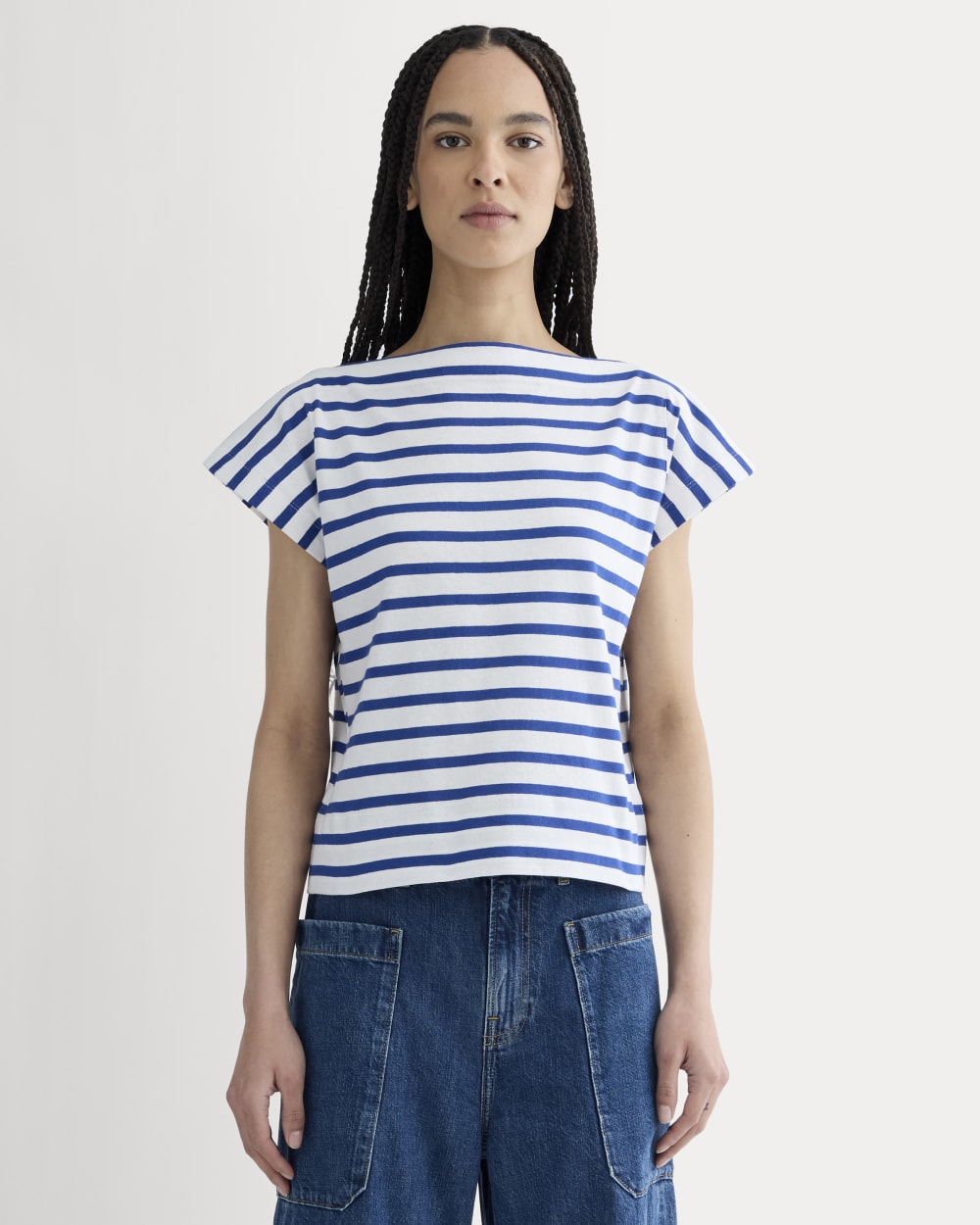 The Oversized Muscle Tee | Bone / Mazarine Blue – Everlane