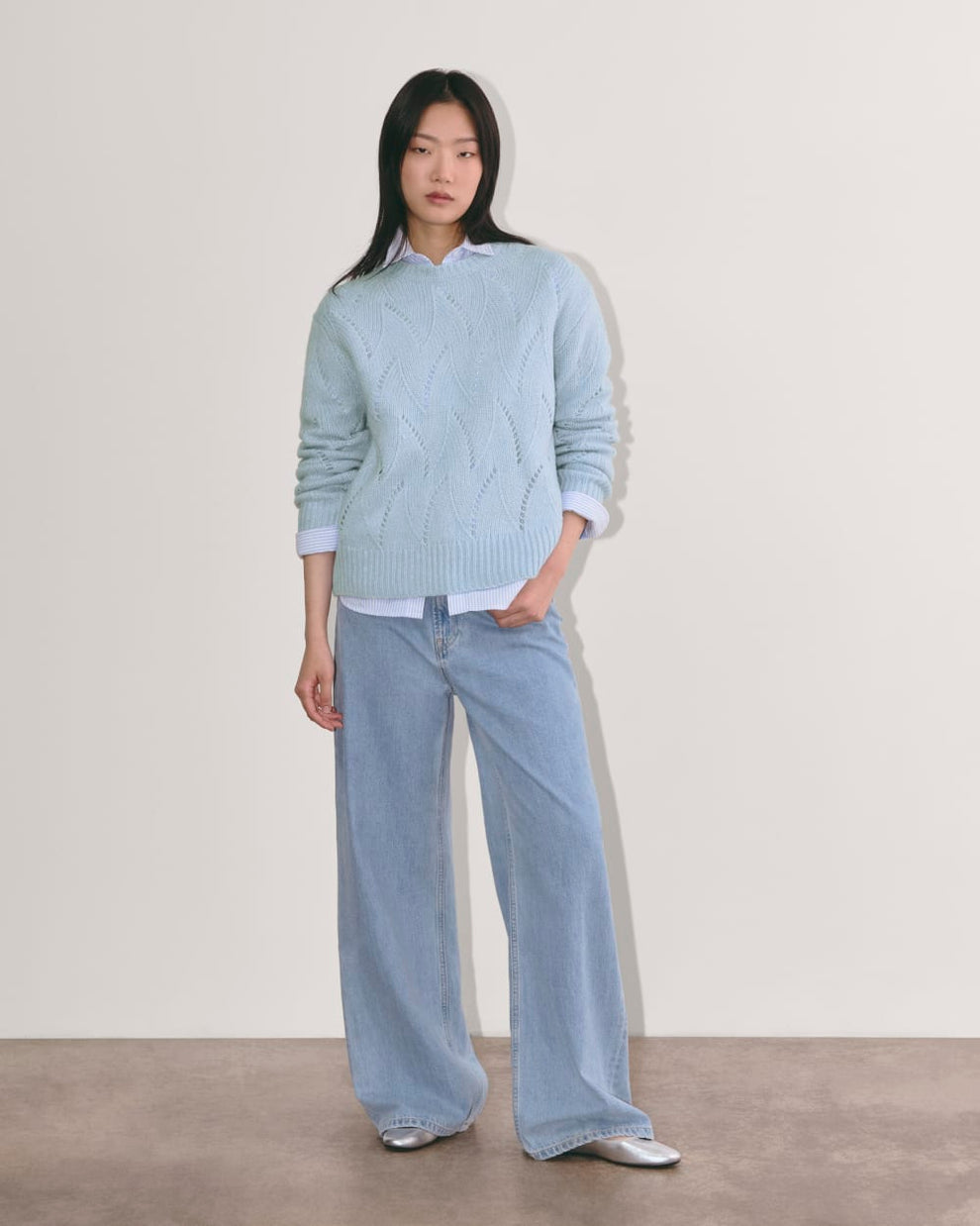 The Pointelle Sweater in Cloud | Chambray Blue – Everlane