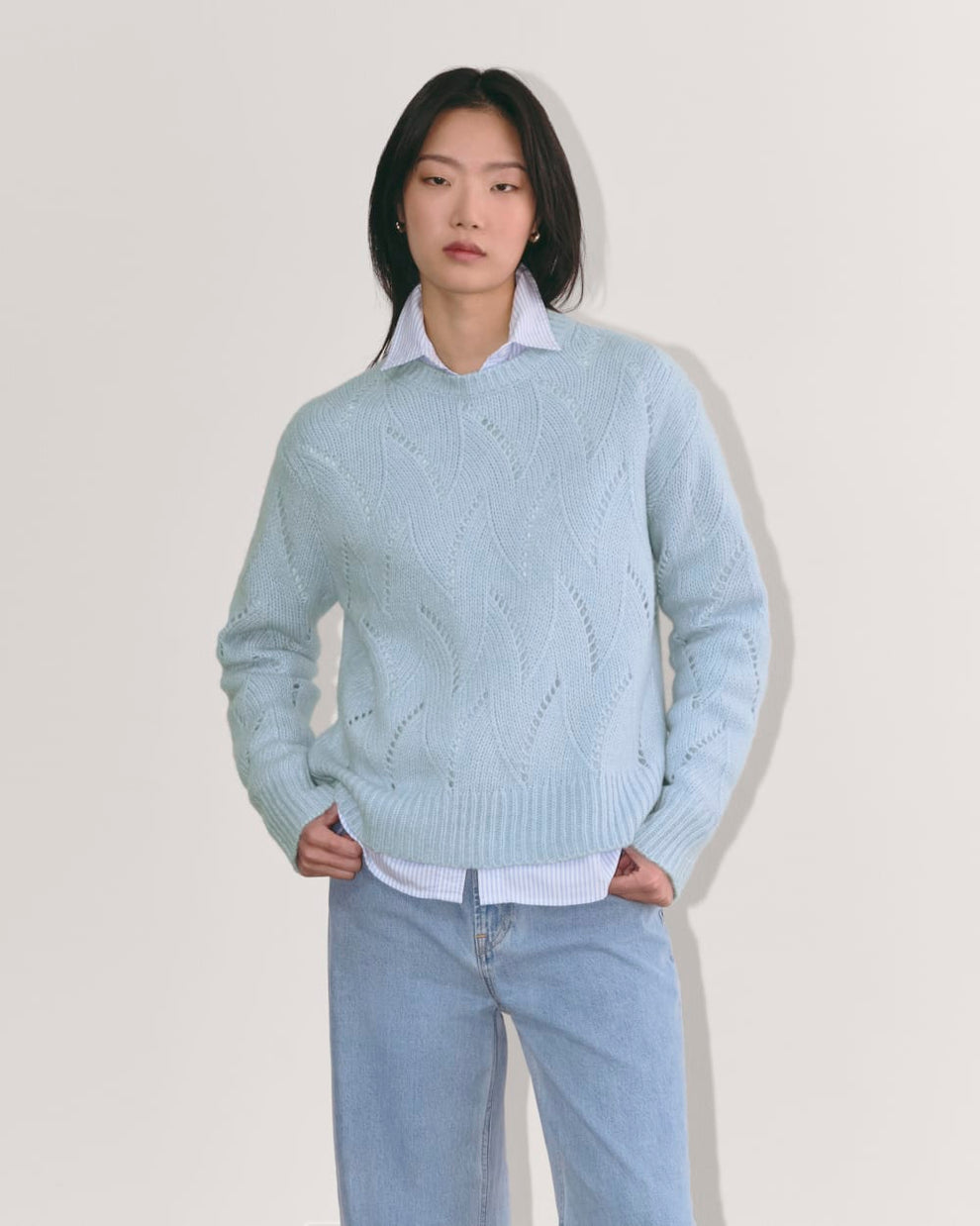 The Pointelle Sweater in Cloud | Chambray Blue – Everlane