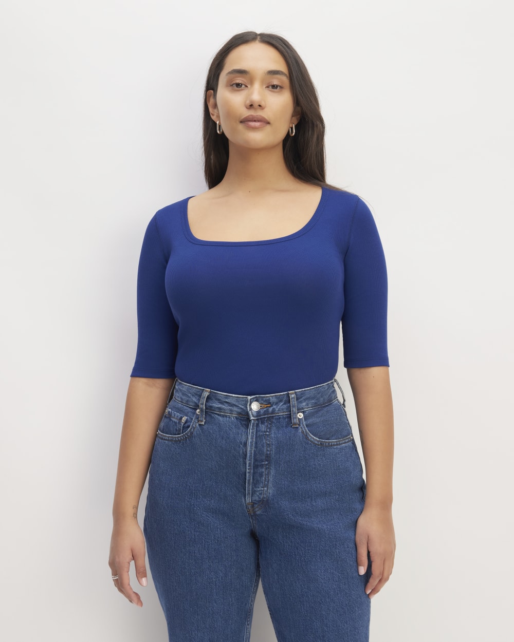 The Luxe Rib Scoop-Neck Tee | Bellwether Blue – Everlane