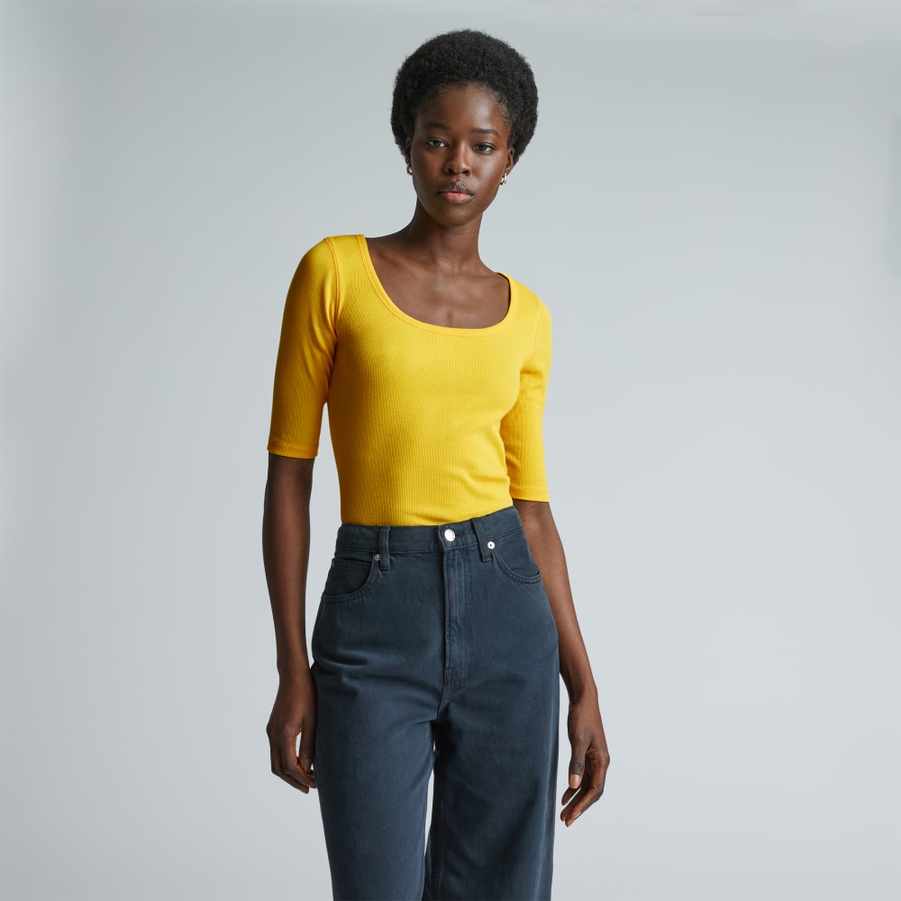 The Luxe Micro-Rib Scoop-Neck Tee | High Visibility Yellow – Everlane