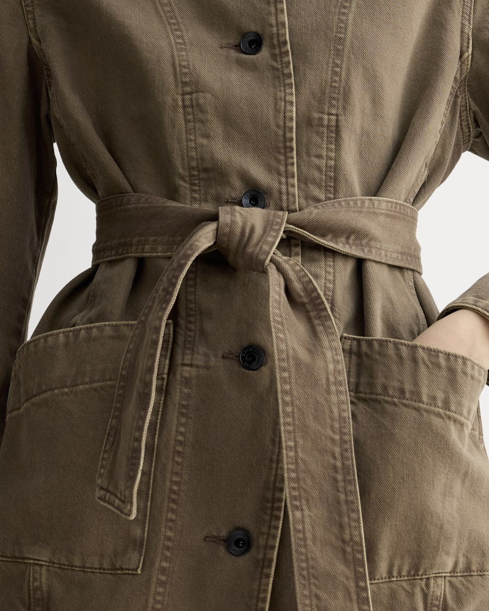 The Long Denim Barrel Jacket | Garment-Dyed Chocolate – Everlane