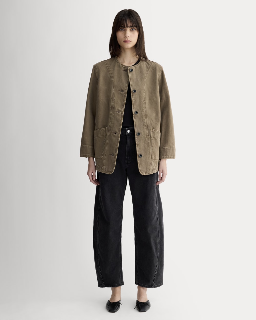 The Long Denim Barrel Jacket | Garment-Dyed Chocolate – Everlane