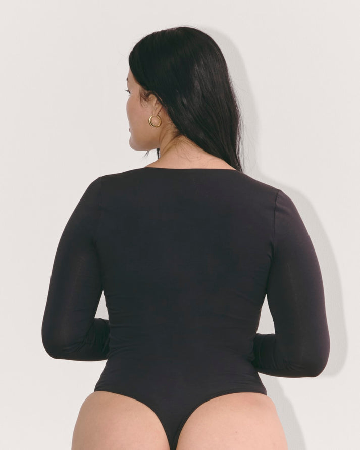 The Long-Sleeve Supima® Square-Neck Bodysuit | Black | Thong – Everlane