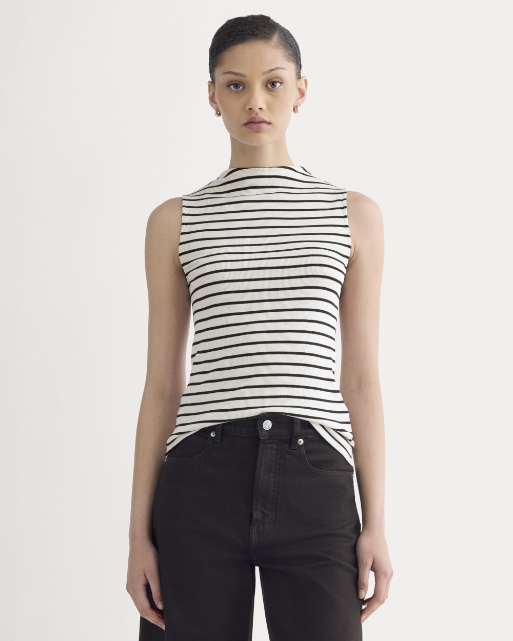 The Luxe Rib Funnel-Neck Tank | Bone / Black – Everlane